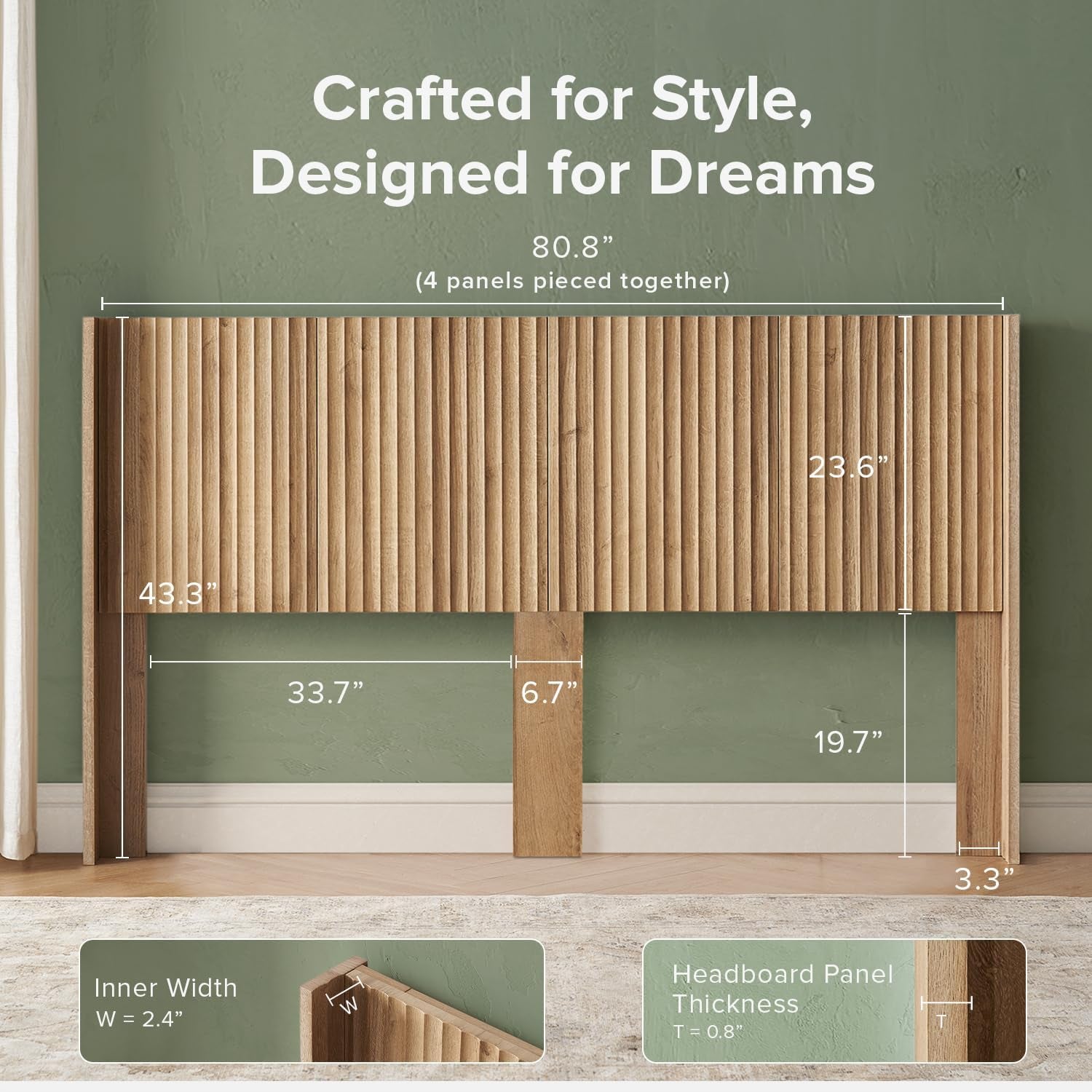 Modern Farmhouse Wood Headboard with Wingback Fluted Design - Nest and Paw